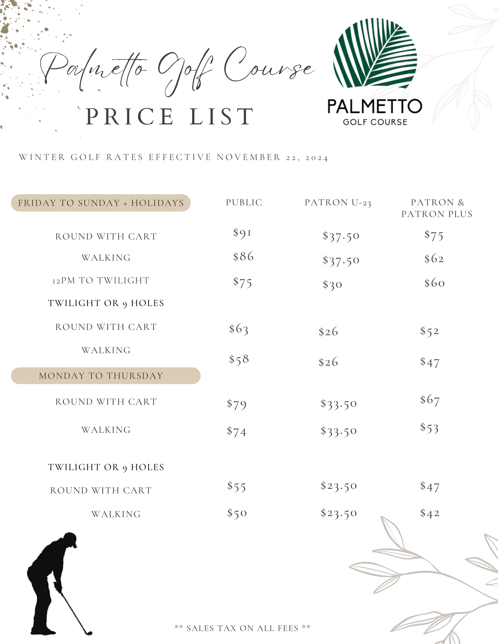 Rates - Palmetto Golf Course